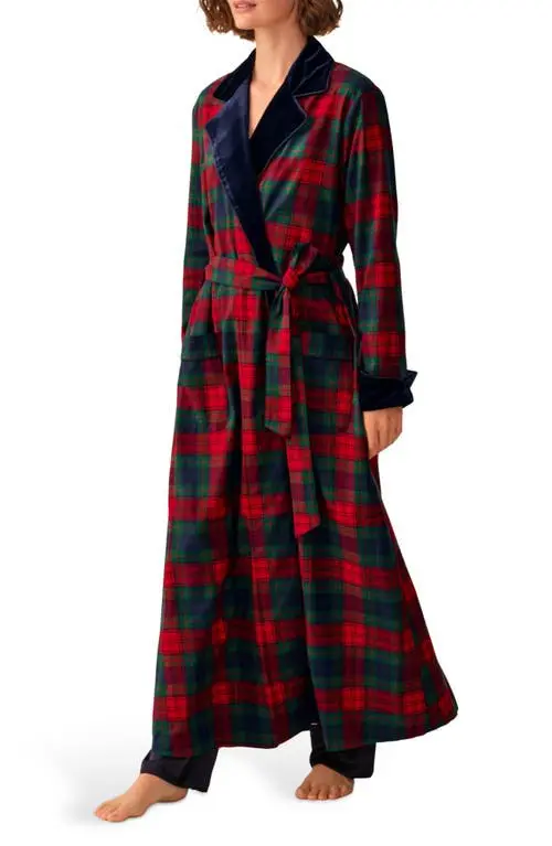 PETITE PLUME Velvet Trim Brushed Cotton Twill Robe