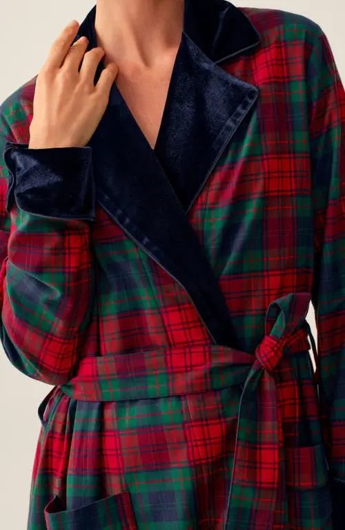 PETITE PLUME Velvet Trim Brushed Cotton Twill Robe