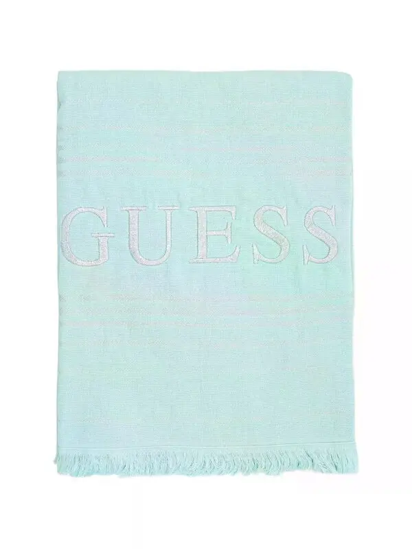 Guess Logo-embroidered Fringed Beach Towel - Blue