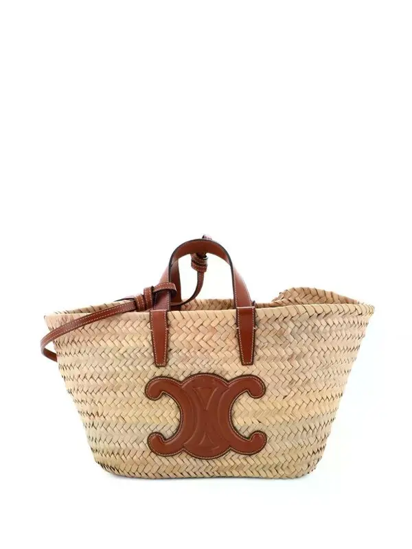 Celine Triomphe Basket Shoulder Bag Raffia With Leather Medium Tote Bag
