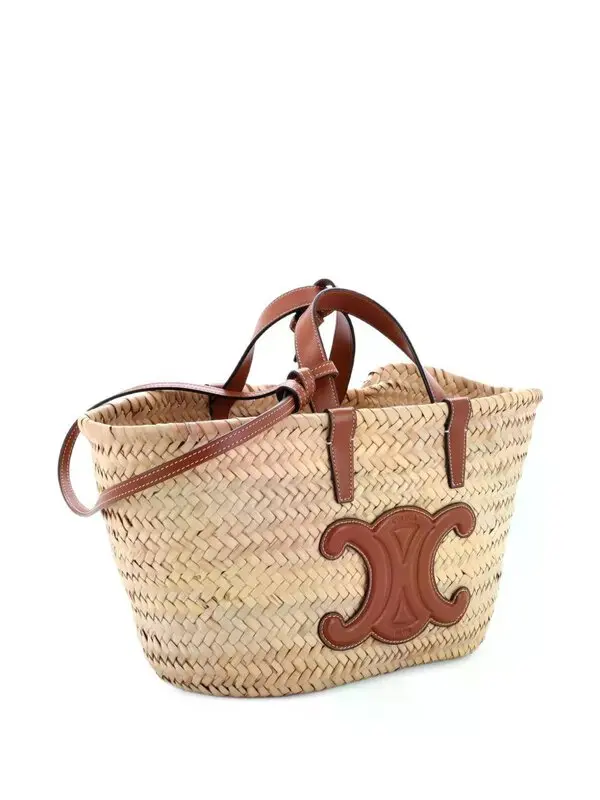 Celine Triomphe Basket Shoulder Bag Raffia With Leather Medium Tote Bag