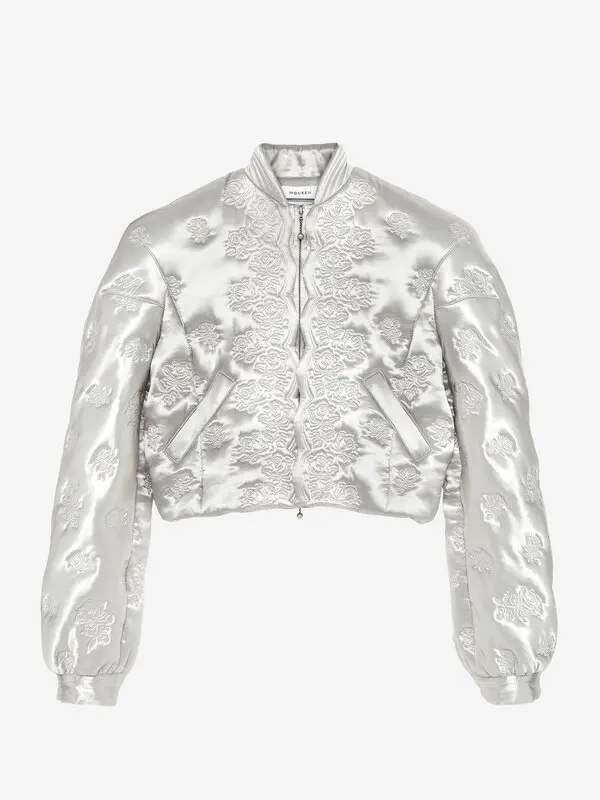 Alexander McQueen Rose Quilted Cropped Bomber Jacket - Grey