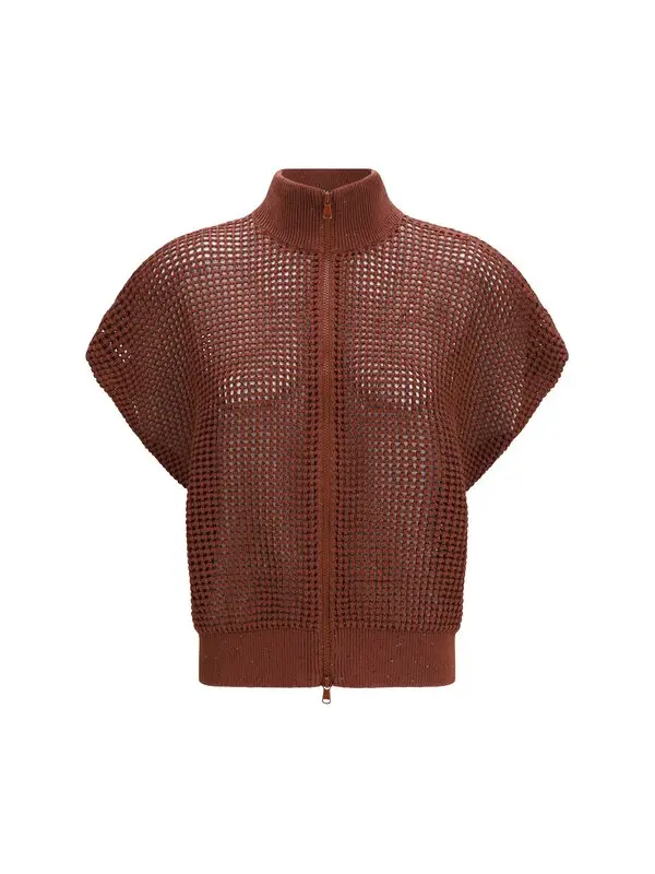 Brunello Cucinelli Cotton Mesh Cardigan With Dazzling Details - Multicolor