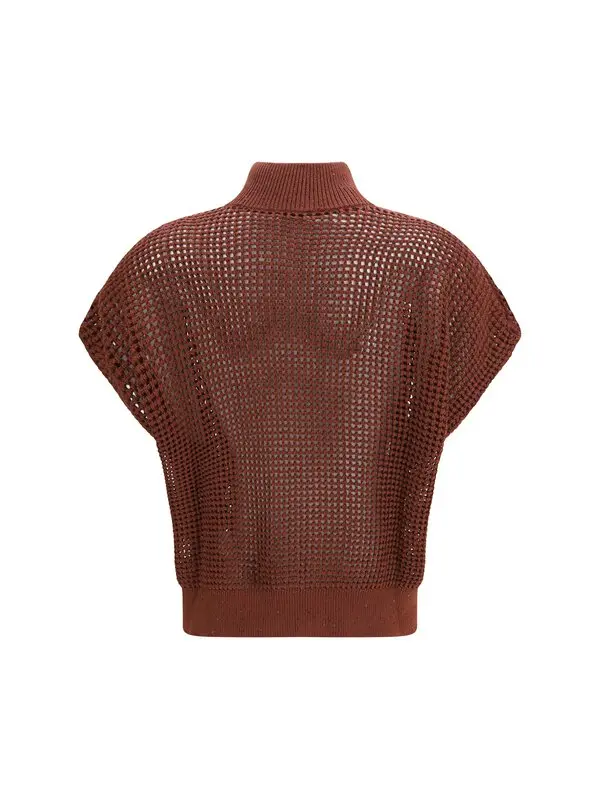 Brunello Cucinelli Cotton Mesh Cardigan With Dazzling Details - Multicolor