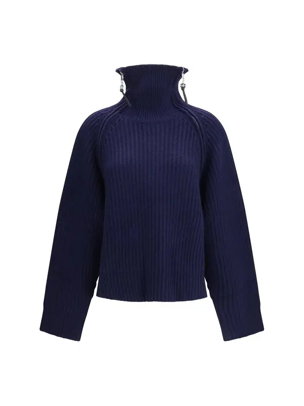 GANNI Wool Zip-neck Sweater - Blue