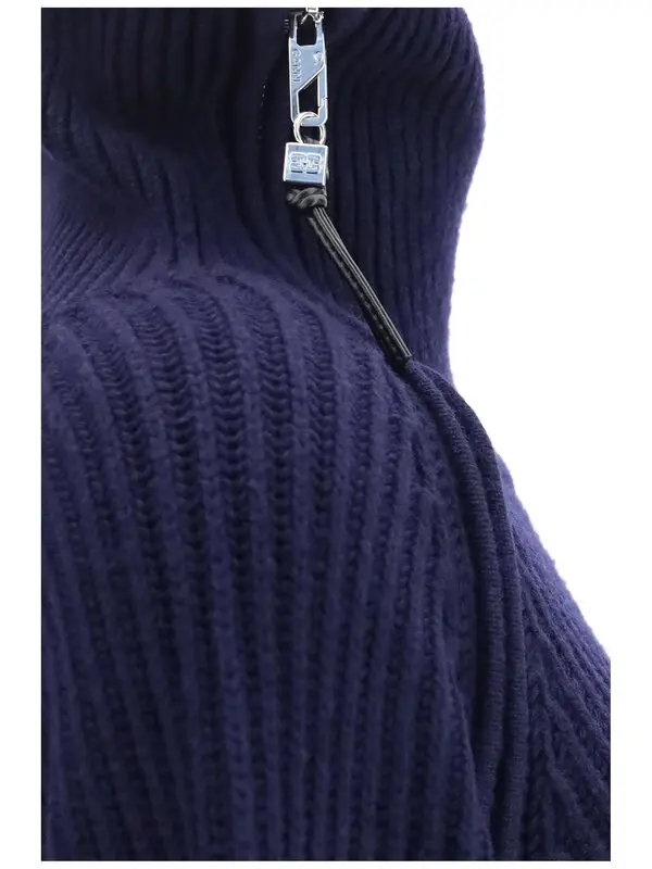 GANNI Wool Zip-neck Sweater - Blue