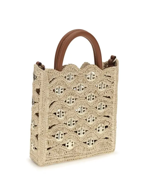 Rabanne 1969 Disc Raffia Top-handle Bag