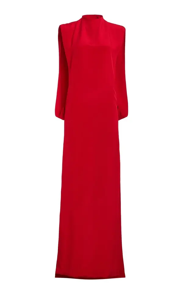Prabal Gurung Four-ply Silk Crepe Mock-neck Open Cocoon Column Dress - Red