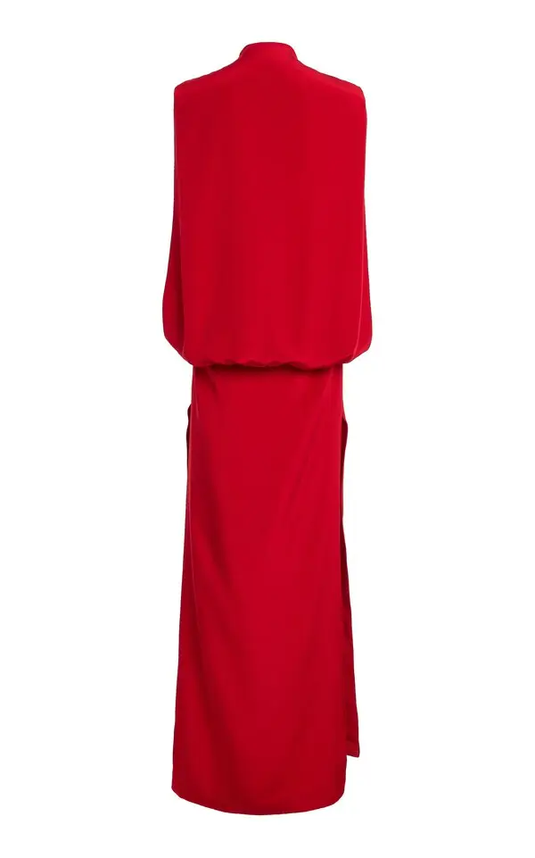 Prabal Gurung Four-ply Silk Crepe Mock-neck Open Cocoon Column Dress - Red