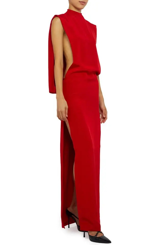 Prabal Gurung Four-ply Silk Crepe Mock-neck Open Cocoon Column Dress - Red