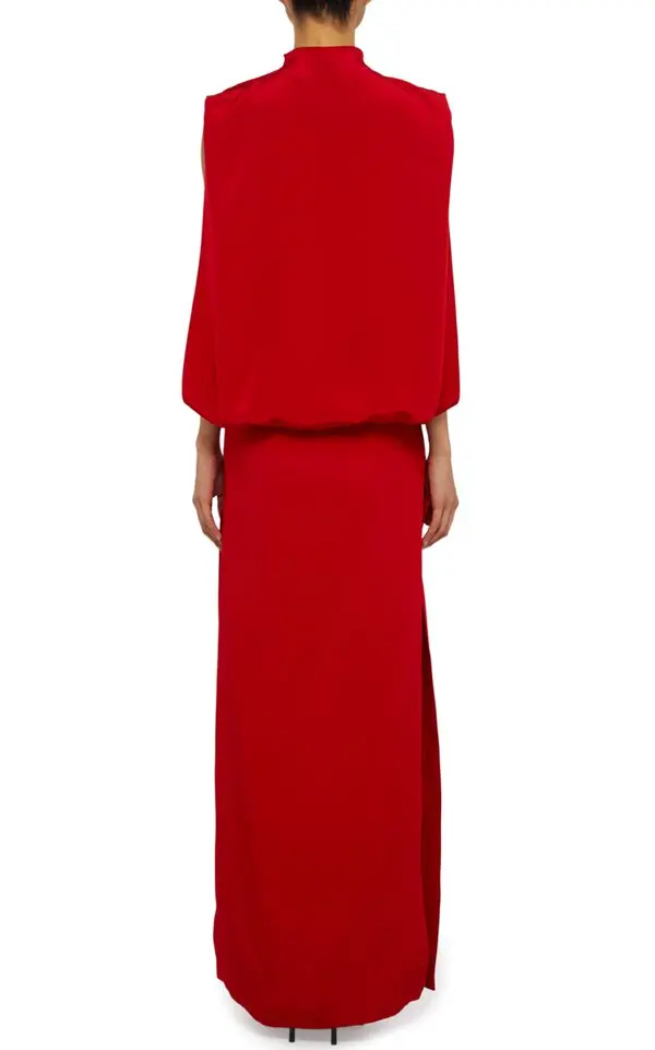 Prabal Gurung Four-ply Silk Crepe Mock-neck Open Cocoon Column Dress - Red
