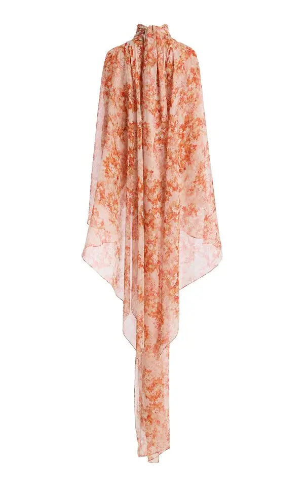 Prabal Gurung Floral Print Silk Chiffon Hand-draped Blouse