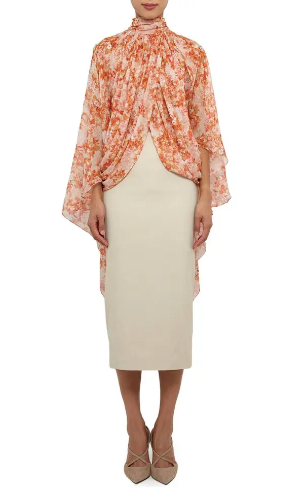 Prabal Gurung Floral Print Silk Chiffon Hand-draped Blouse
