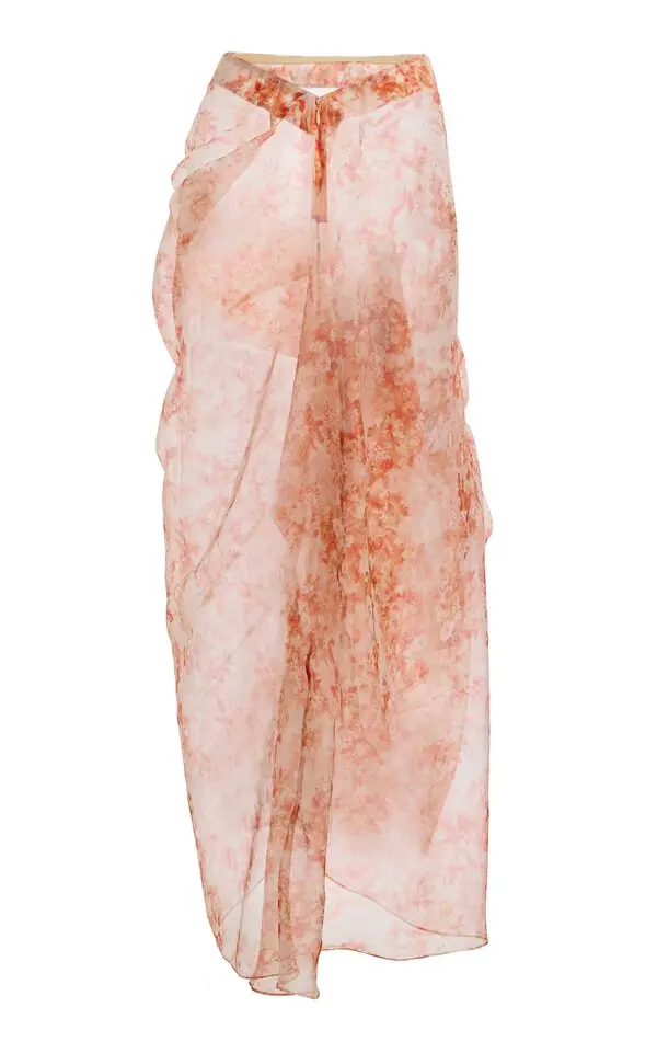 Prabal Gurung Floral Print Silk Organza Hand-draped Sari Skirt