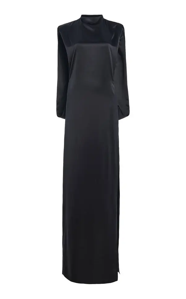Prabal Gurung Silk Crepe Back Satin Mock-neck Open Cocoon Column Dress