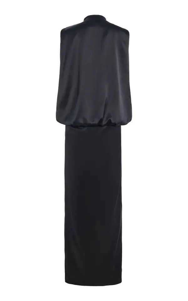 Prabal Gurung Silk Crepe Back Satin Mock-neck Open Cocoon Column Dress