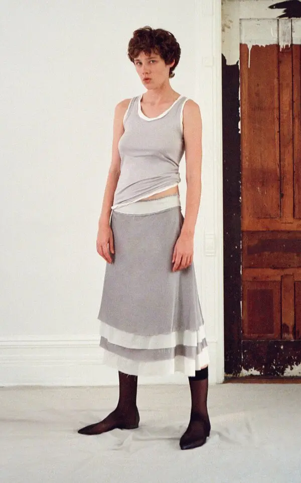 MEL USINE Fougere Silk Tiered Peasant Skirt