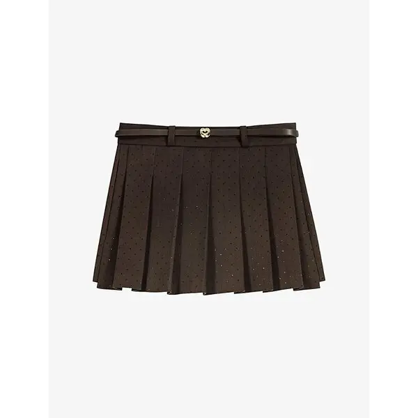 Maje Pleated Rhinestone-embellished Stretch-woven Skort