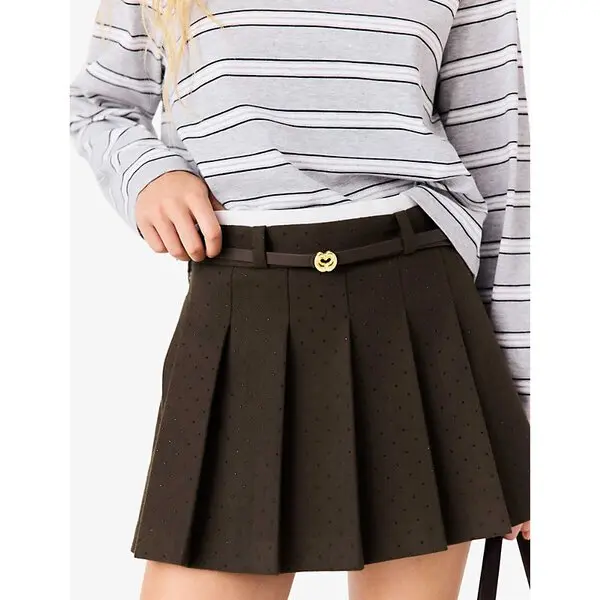 Maje Pleated Rhinestone-embellished Stretch-woven Skort