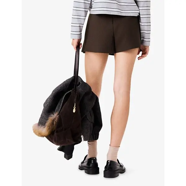 Maje Pleated Rhinestone-embellished Stretch-woven Skort
