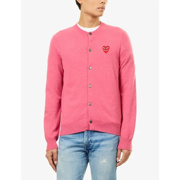 Play Comme Des Garcon Double Heart Wool Knit Cardigan - Pink