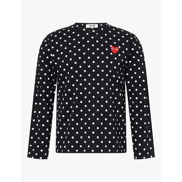 Play Comme Des Garcon Polka Dot Heart Long-sleeve Cotton-jersey T-shirt Xxl - Black