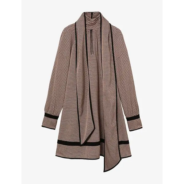 REISS Alwen Geometric-print Woven Mini Dress