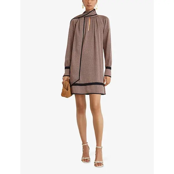 REISS Alwen Geometric-print Woven Mini Dress