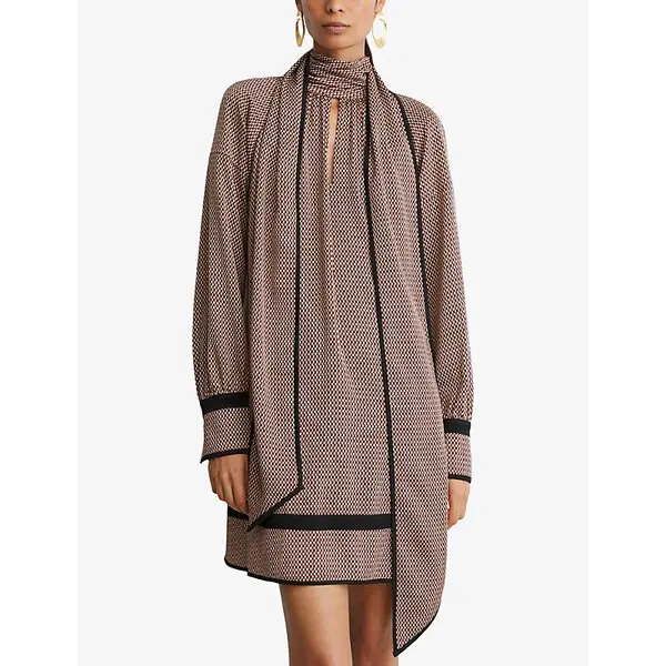 REISS Alwen Geometric-print Woven Mini Dress