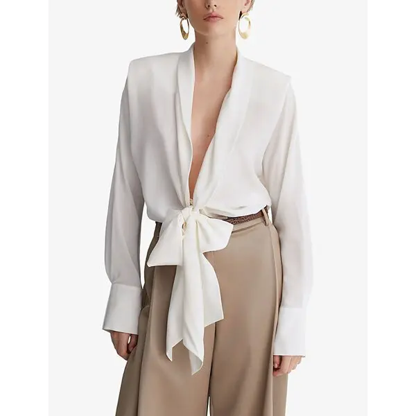 REISS Glenn Tie-front Silk-crêpe De Chine Shirt