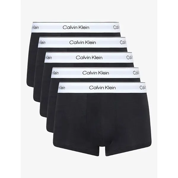 Calvin Klein Icon Pack Of Five Stretch-cotton Trunks - Black