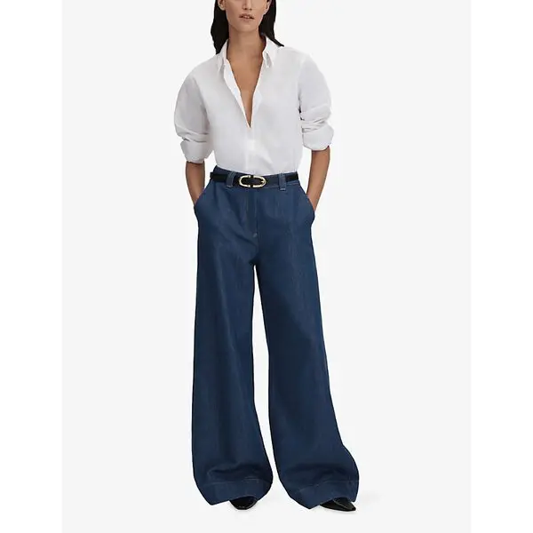 REISS Olivia Wide-leg High-rise Denim-blend Jeans