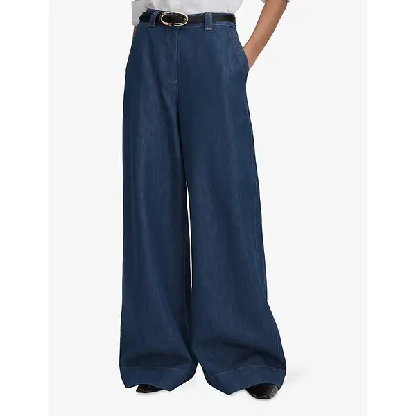 REISS Olivia Wide-leg High-rise Denim-blend Jeans