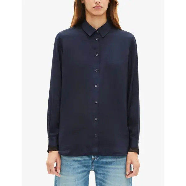The Kooples Collared Long-sleeve Stretch-silk Shirt