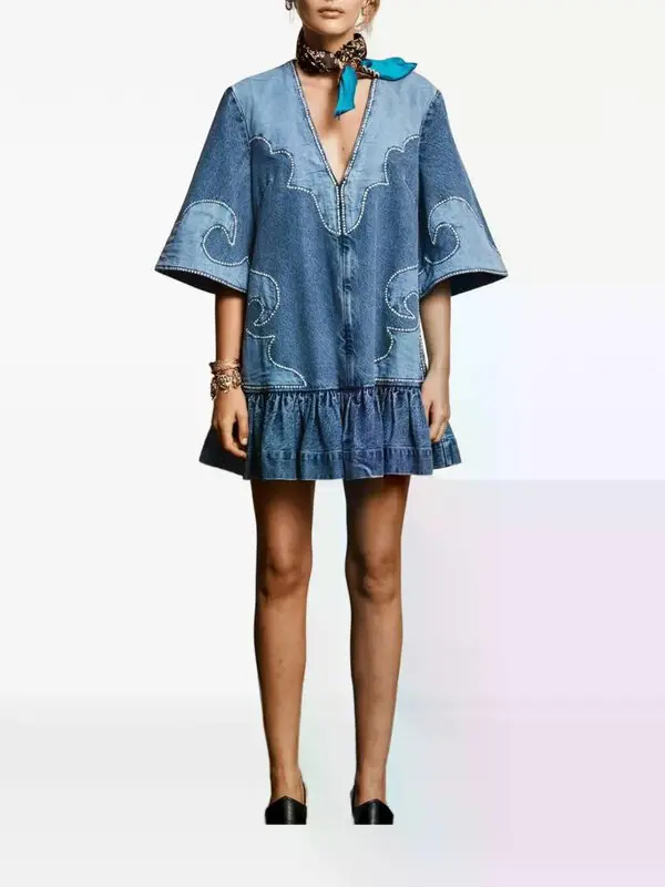 ALEMAIS Jesse Ruffled Patchwork Mini Dress