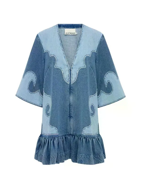 ALEMAIS Jesse Ruffled Patchwork Mini Dress - Blue