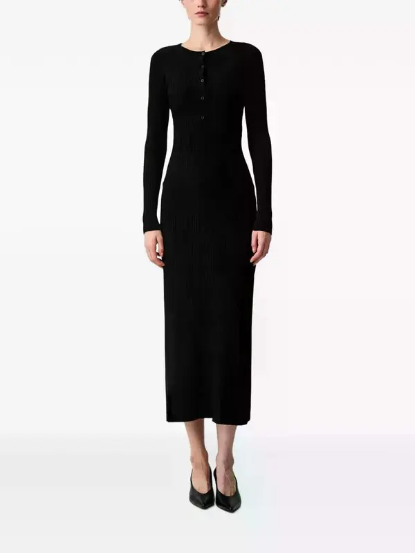 WRSTBHVR Nora Ribbed-knit Henley-neck Midi Dress - Black