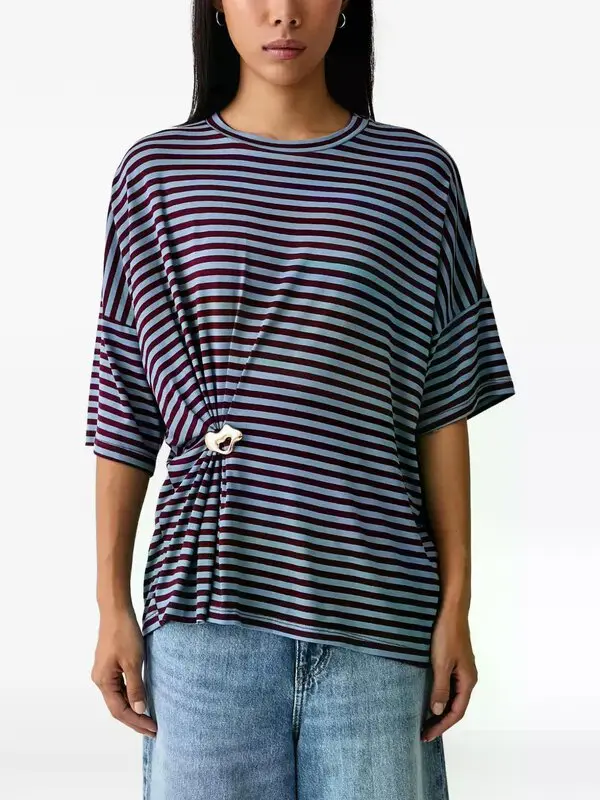 Essentiel Antwerp Striped Gathered-detail T-shirt - Blue