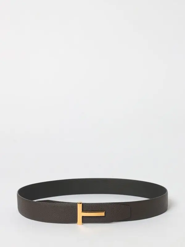 TOM FORD T Icon Reversible Hammered Leather Belt With Monogram Buckle