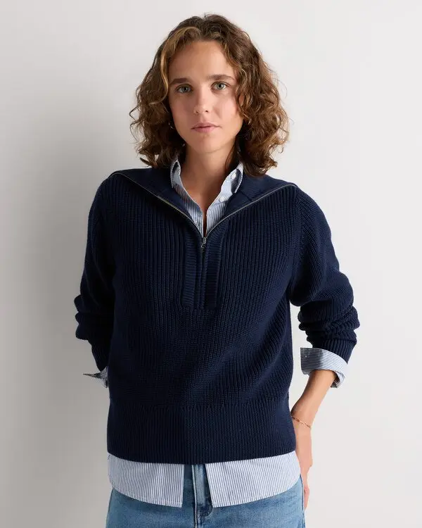 Quince Collared Quarter Zip Sweater - Navy