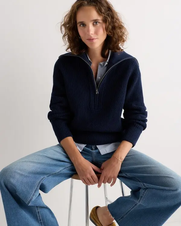 Quince Collared Quarter Zip Sweater - Navy