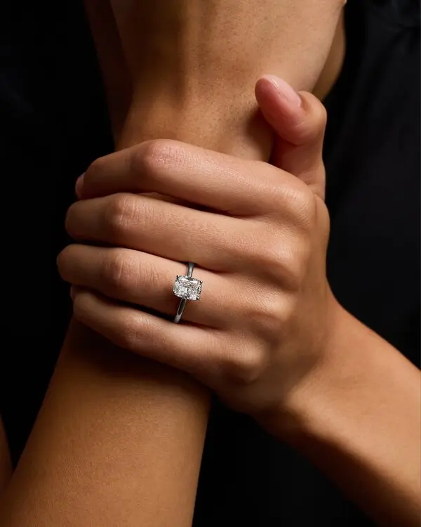 Quince Lab Grown Diamond Elongated Cushion Trellis Cathedral Engagement Ring 2ct - Platinum