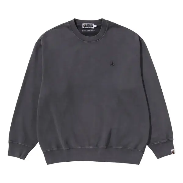 A BATHING APE Garment Dye One Point Relaxed Fit Crewneck Sweatshirt 'charocal