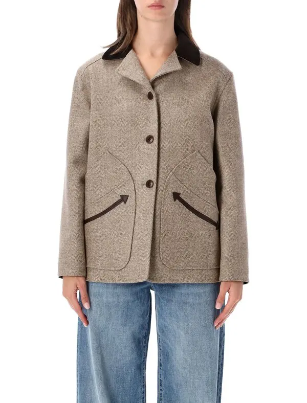 FORTELA Herringbone Button-front Jacket With Corduroy Collar