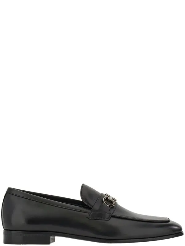 FERRAGAMO 100% Calf Leather Flat Shoes - Black