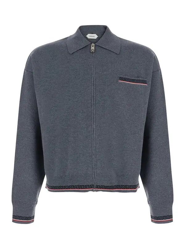 Versace Wool Long-sleeve Sweater With Greek Motif