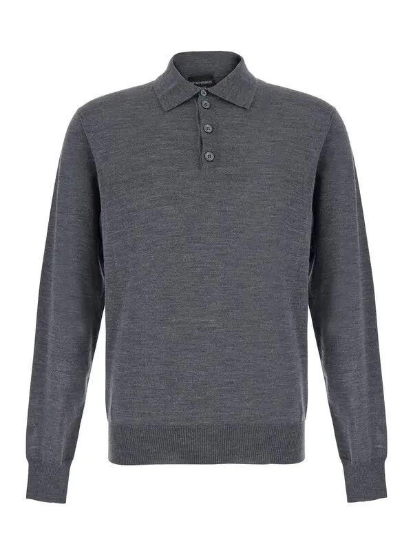 Emporio Armani S Polo Collar Shirt With Embroidered Logo And Patch Details - Grey