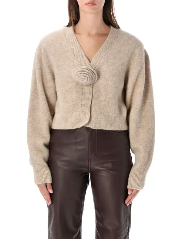ROTATE BY BIRGER CHRISTENSEN Cropped V-neck Cardigan With Rosette Detail