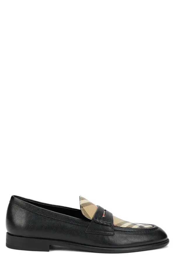 Burberry Tartan Leather Moccasin Loafer For - Black