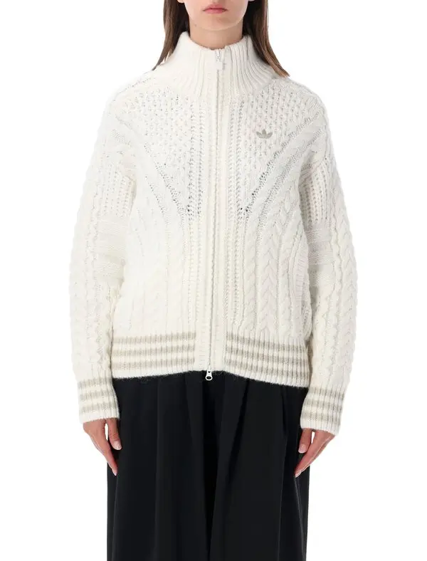 ADIDAS ORIGINALS Cable-knit Full-zip Mock Neck Sweater